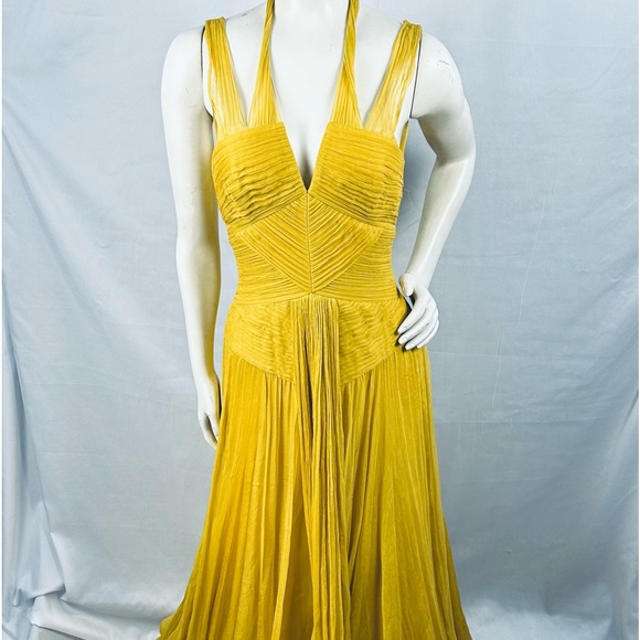 BCBGMaxAzria | Dresses | Max Azria Atelier Yellowgold Gown W Flowing ...
